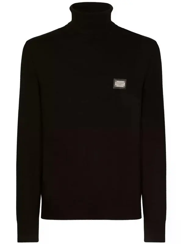 Dolce & Gabbana Logo-tag Roll-neck Wool Jumper - Black