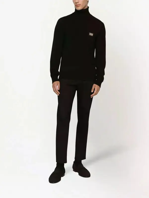 Dolce & Gabbana Logo-tag Roll-neck Wool Jumper - Black