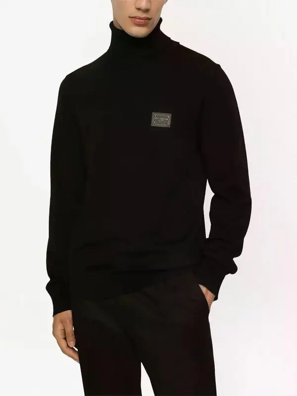 Dolce & Gabbana Logo-tag Roll-neck Wool Jumper - Black