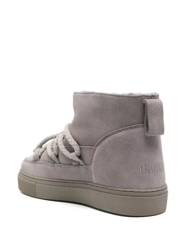 Inuikii Taupe Calf Suede Embroidered Logo Lace-up Ankle Boots - Grey