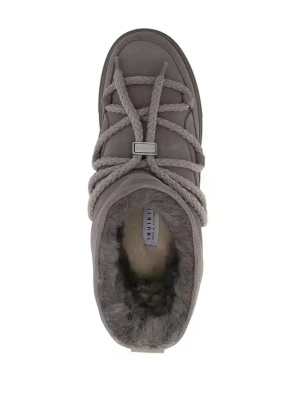 Inuikii Taupe Calf Suede Embroidered Logo Lace-up Ankle Boots - Grey