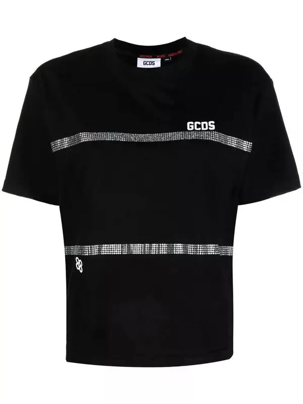 Gcds Rhinestone-striped T-shirt - Black