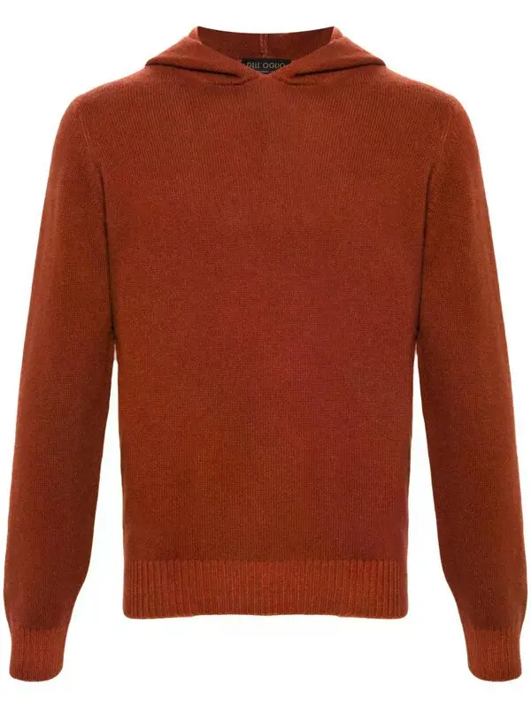 DELL'OGLIO Merino Wool-cashmere Blend Knitted Hoodie - Orange