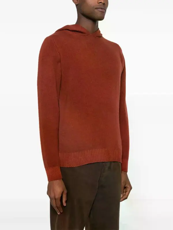 DELL'OGLIO Merino Wool-cashmere Blend Knitted Hoodie - Orange