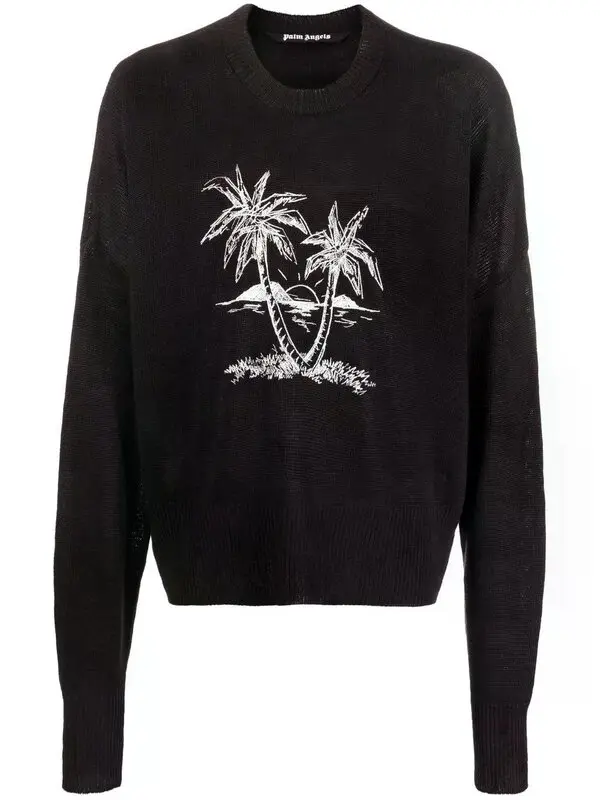 Palm Angels Palm Tree Print Linen Jumper