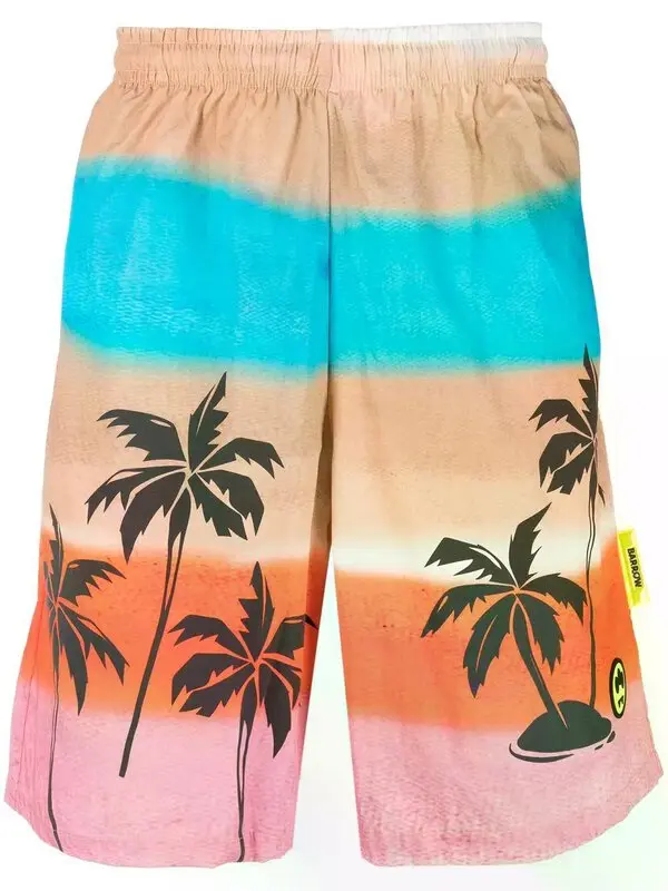 BARROW Palm-tree Print Bermuda Shorts - Blue