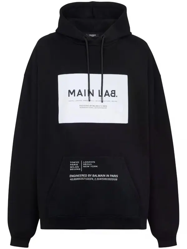 Balmain Logo-patch Cotton-blend Hoodie - Black