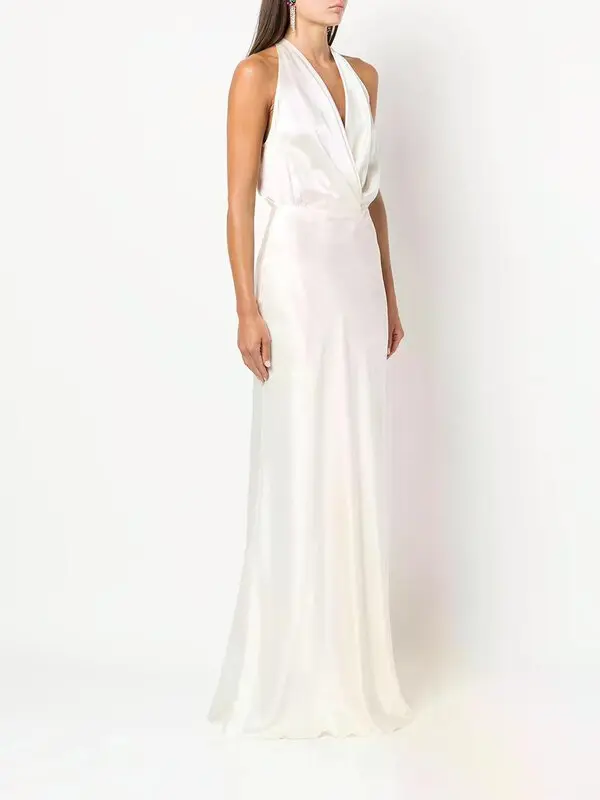 Michelle Mason Draped Halterneck Gown - White