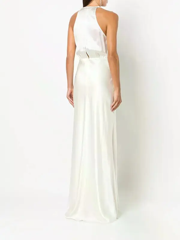 Michelle Mason Draped Halterneck Gown - White