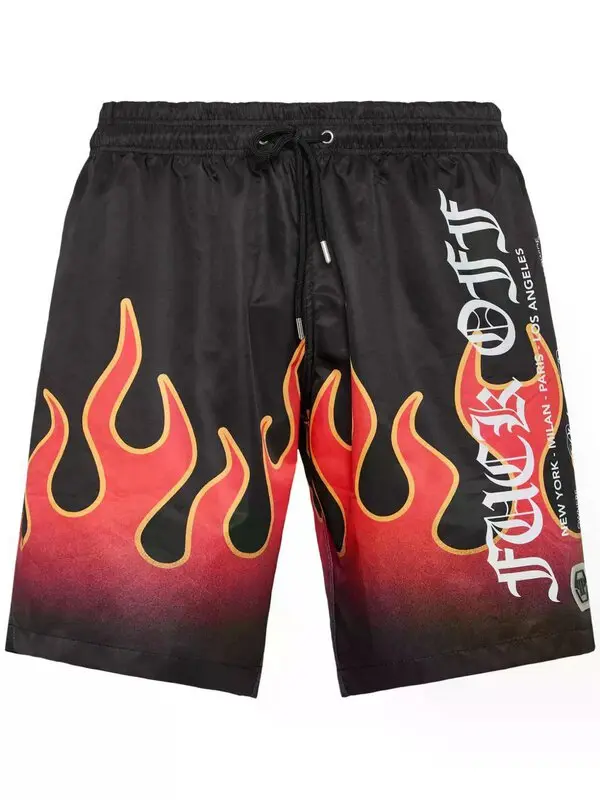 Philipp Plein Flame-print Swim Shorts - Black