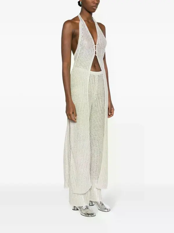 FORTE_FORTE Halterneck Pointelle-knit Maxi Top