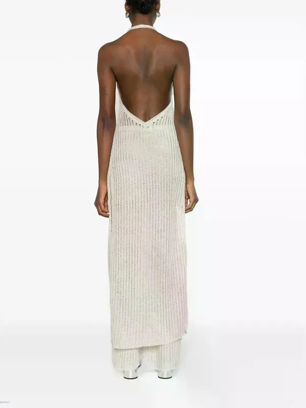FORTE_FORTE Halterneck Pointelle-knit Maxi Top