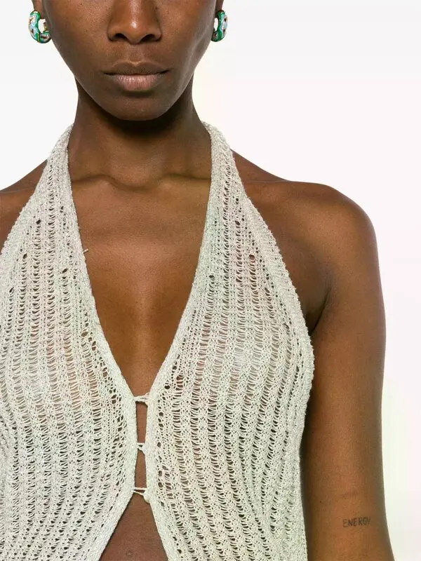 FORTE_FORTE Halterneck Pointelle-knit Maxi Top