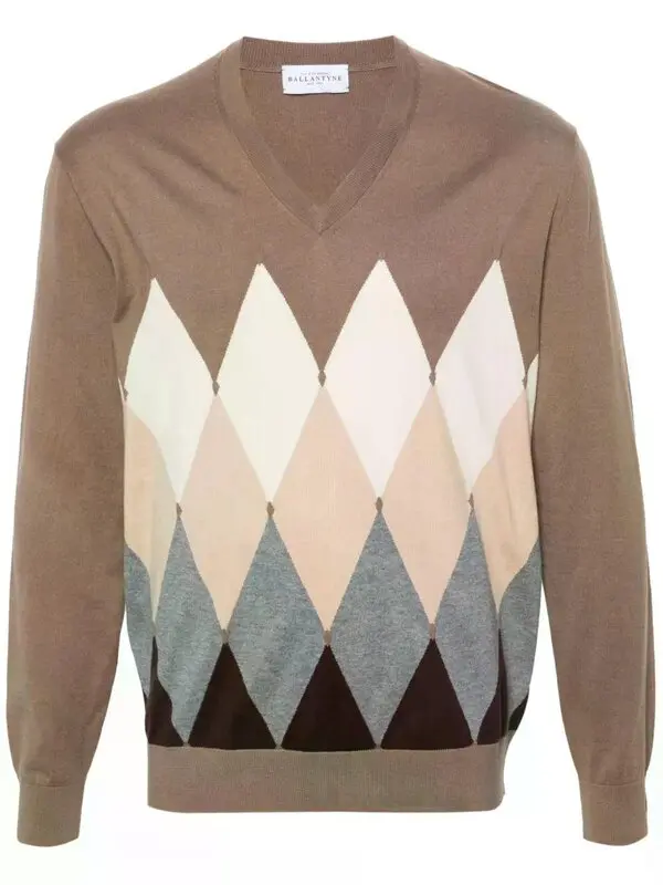 BALLANTYNE Argyle Intarsia-knit Jumper - Brown