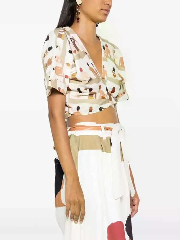AMIR SLAMA Swimmer-print Wrap-front Cotton Shirt