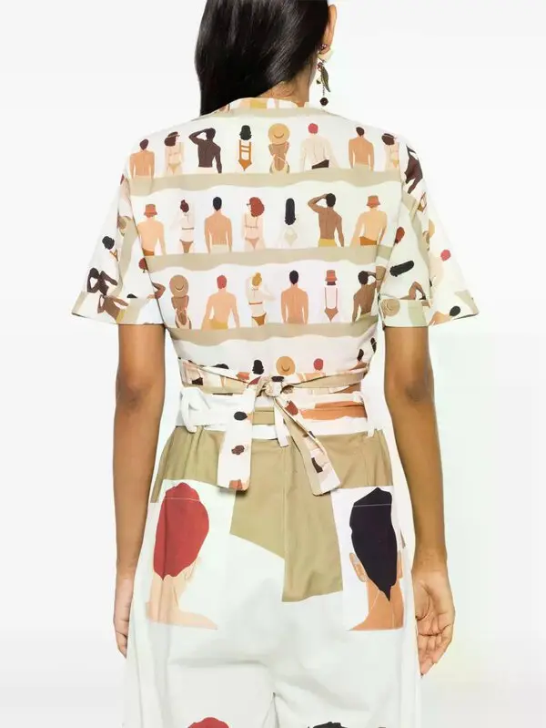 AMIR SLAMA Swimmer-print Wrap-front Cotton Shirt
