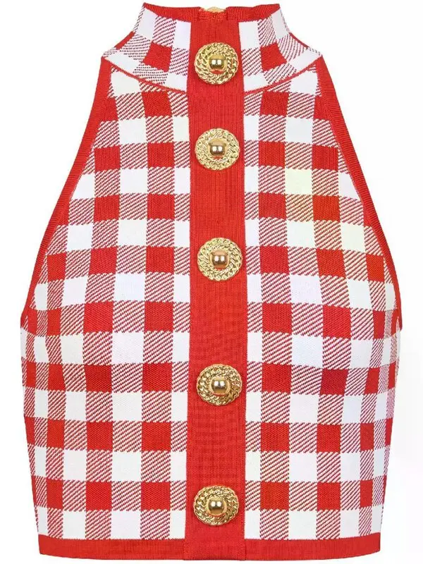 Balmain Check-pattern Crop Top