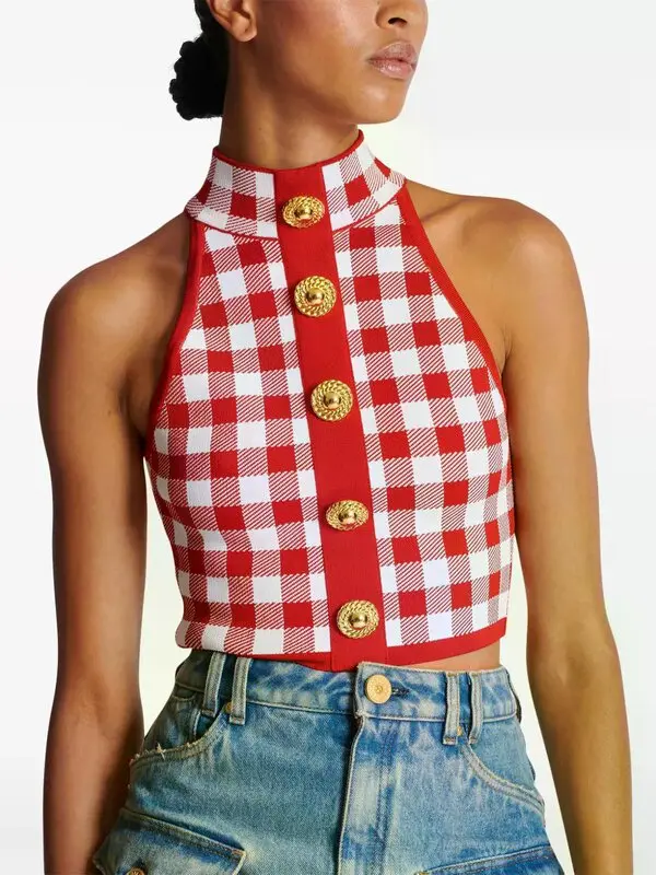 Balmain Check-pattern Crop Top