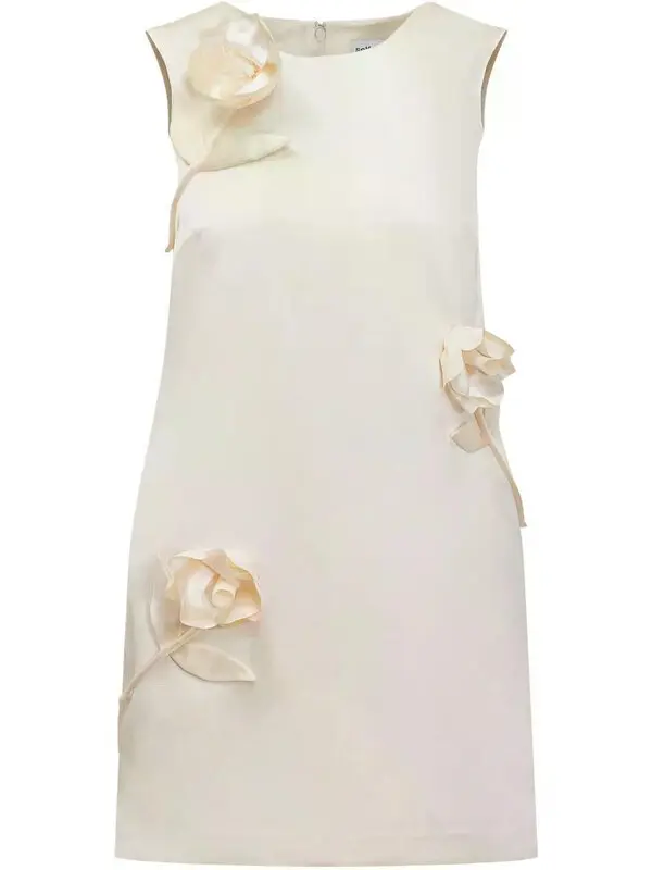 SELF-PORTRAIT Satin Mini Dress With Floral Appliqu - Neutrals