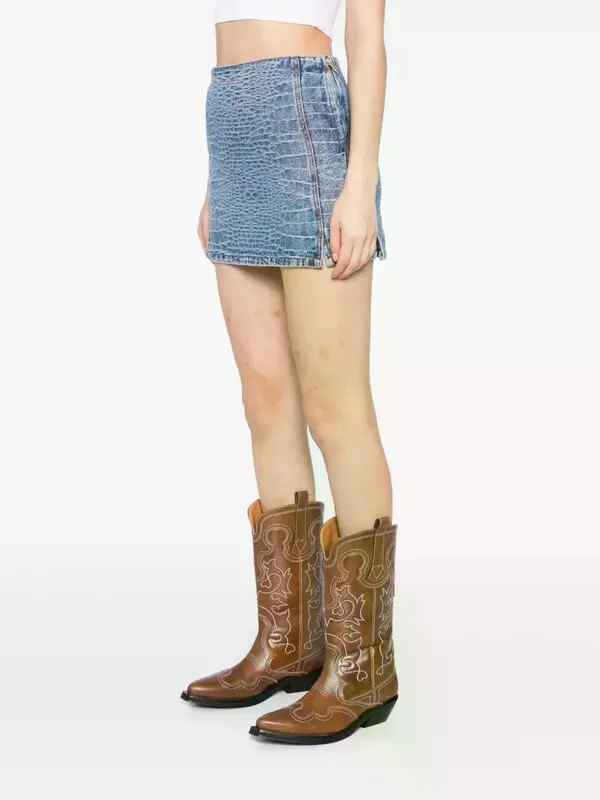 Ermanno Scervino Crocodile-print Denim Mini Skirt