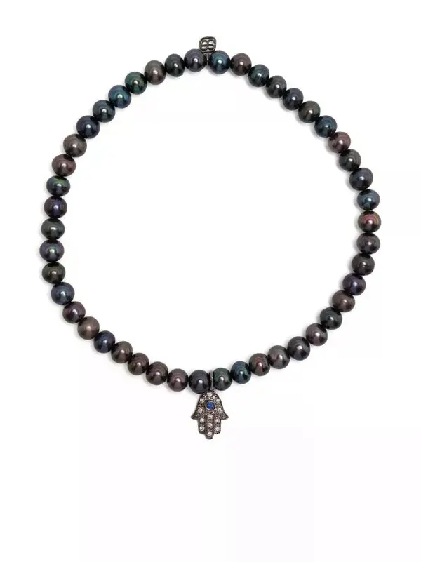 SYDNEY EVAN 14kt Gold Diamond Hamsa Beaded Bracelet - Metallic