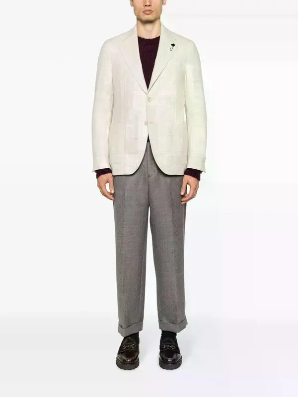 LARDINI Prince-of-wales-check Wool Blazer - Neutrals