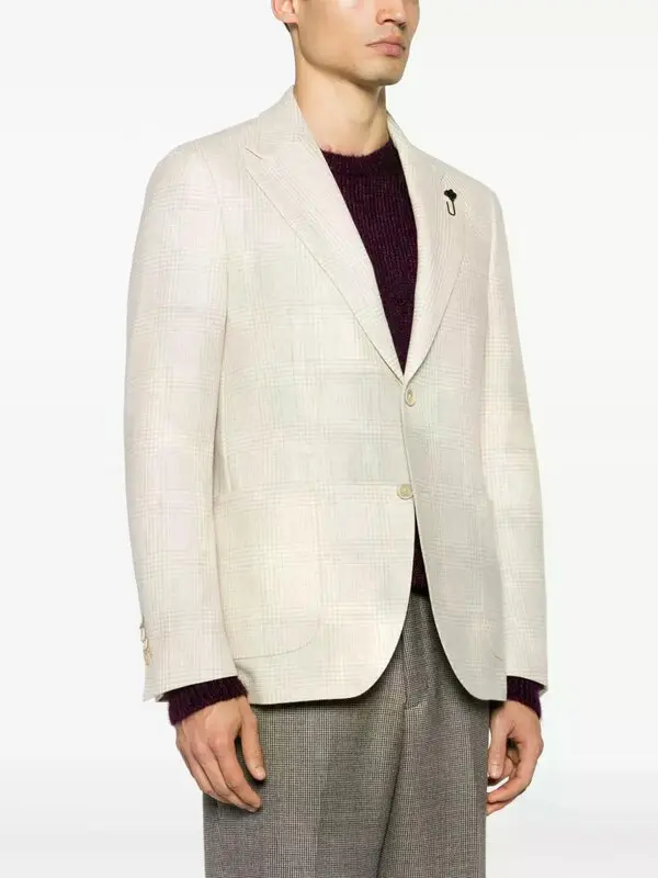 LARDINI Prince-of-wales-check Wool Blazer - Neutrals