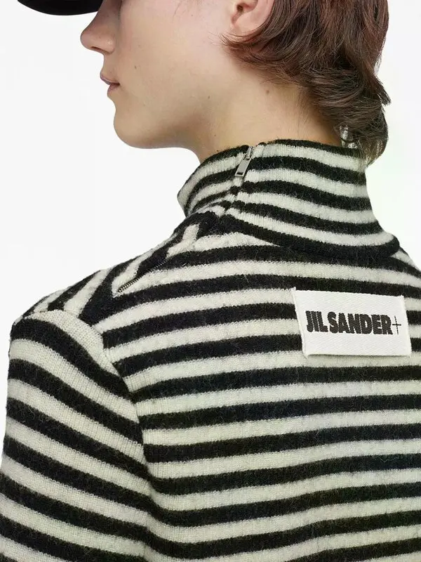 JIL SANDER Logo-patch Striped Wool Sweater