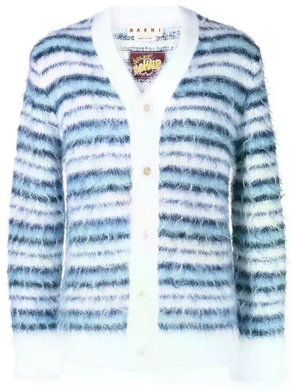 Marni Striped V-neck Cardigan - Blue