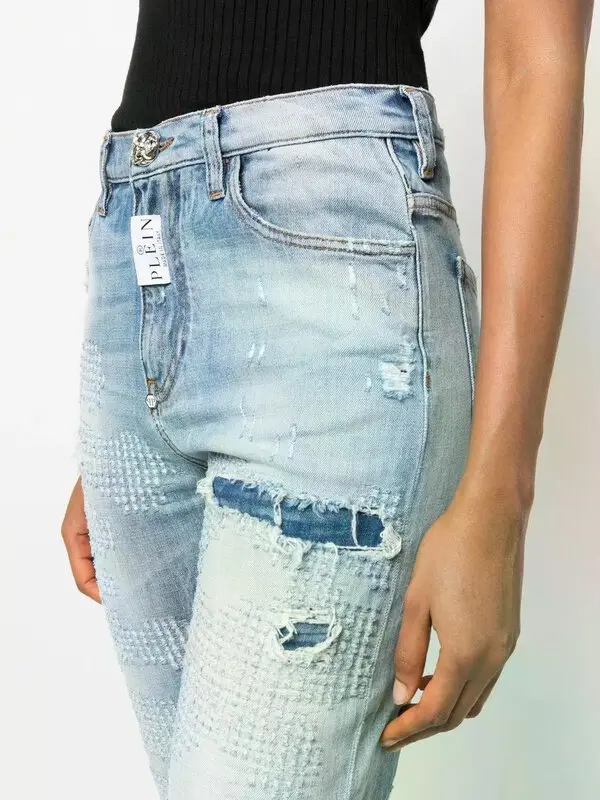 Philipp Plein Distressed High-waisted Cropped Mom Jeans