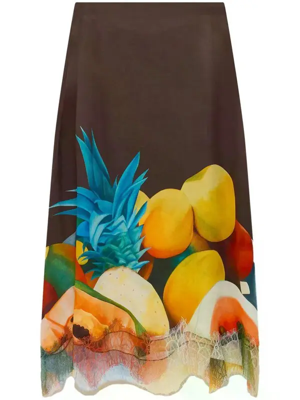 DONDE ESTEBAN Printed Silk Salpicon Skirt - Brown