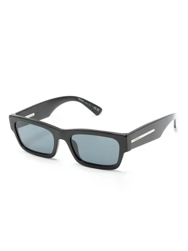 Prada Logo-engraved Rectangle-frame Sunglasses - Black