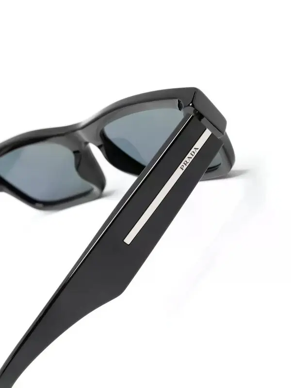 Prada Logo-engraved Rectangle-frame Sunglasses - Black