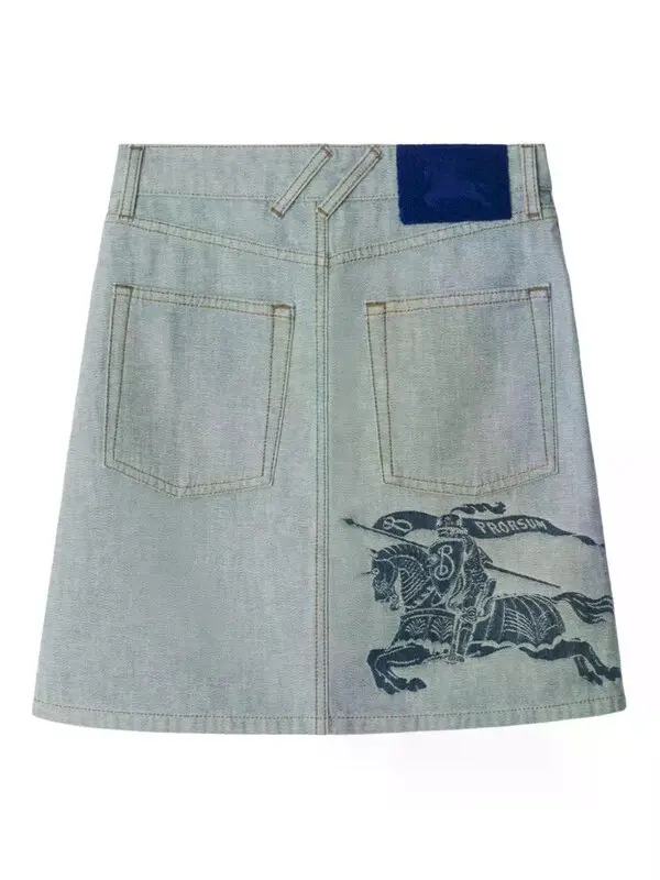 Burberry Equestrian Knight Jacquard Denim Skirt