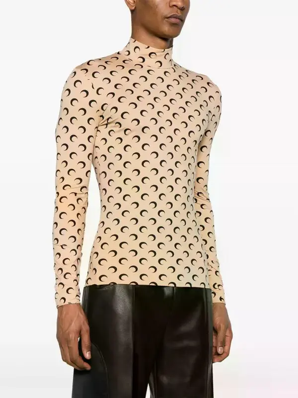 MARINE SERRE Crescent Moon Print Roll-neck Sweatshirt - Neutrals