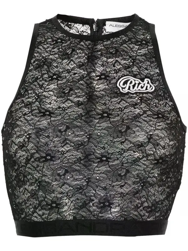 Alessandra Rich Cropped Lace Tank Top