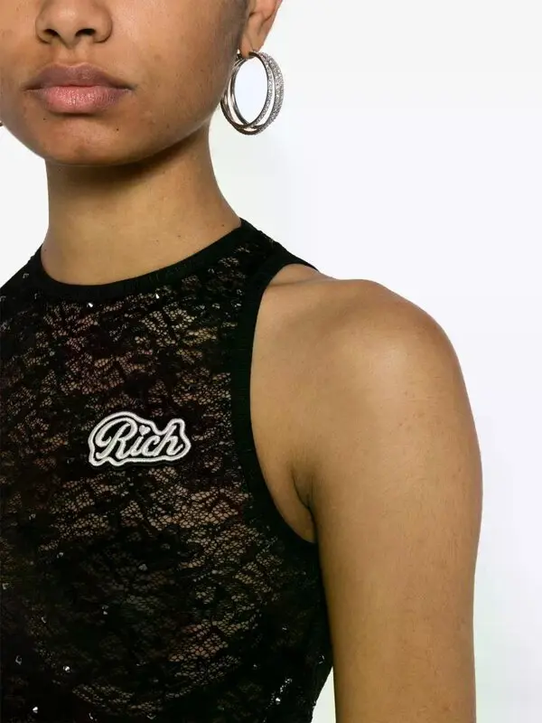 Alessandra Rich Cropped Lace Tank Top