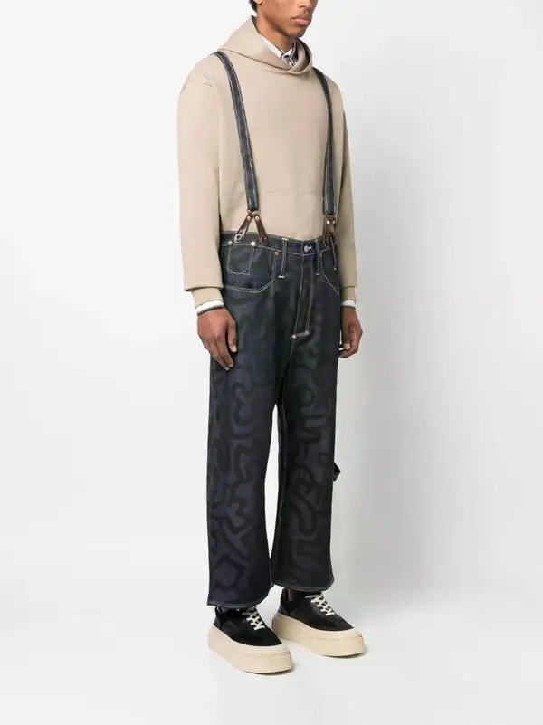 Junya Watanabe Abstract Print Trousers With Suspenders