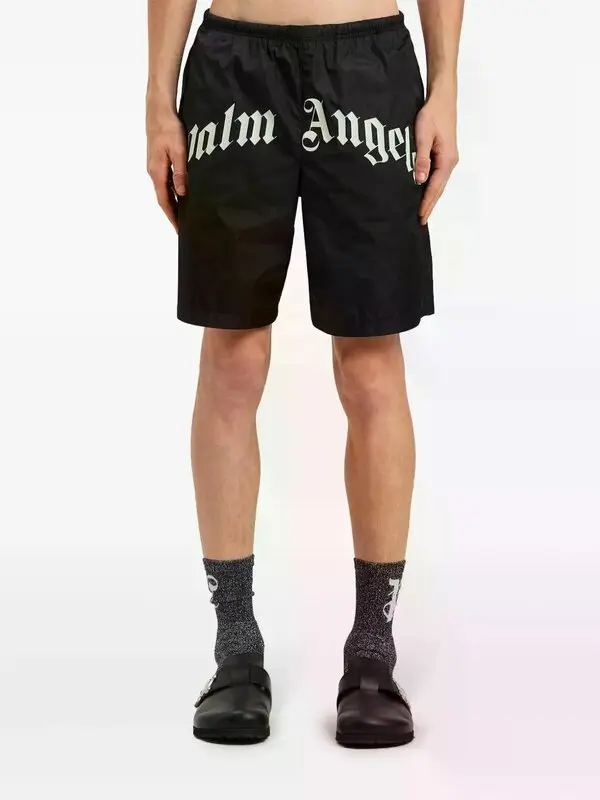 Palm Angels Curved-logo Swim Shorts - Black