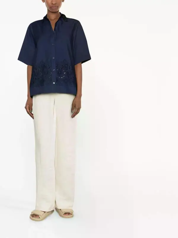 P.a.r.o.s.h Floral-embroidered Short-sleeve Shirt - Blue