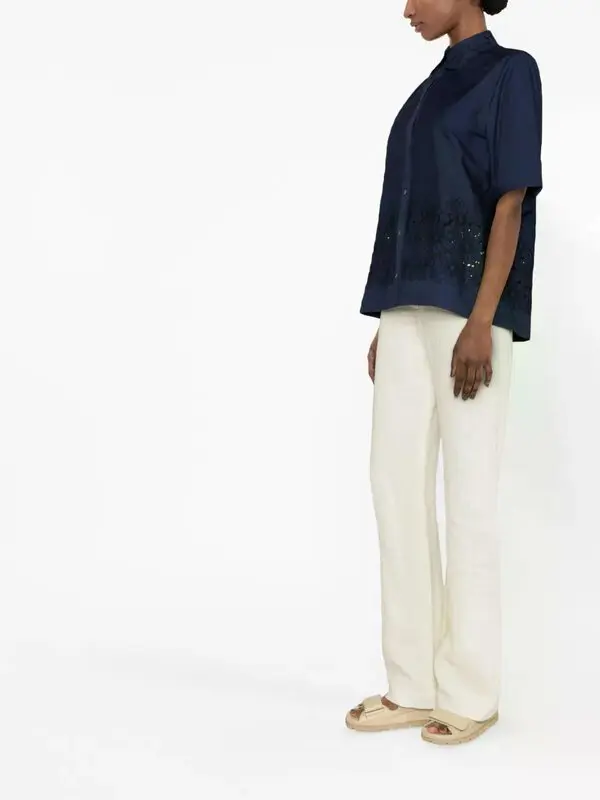 P.a.r.o.s.h Floral-embroidered Short-sleeve Shirt - Blue