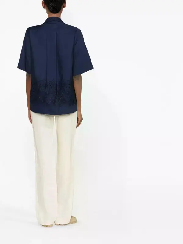 P.a.r.o.s.h Floral-embroidered Short-sleeve Shirt - Blue
