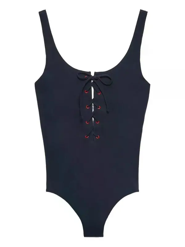 Prada Stretch Jersey One-piece Swimsuit With Lace-up Front - Blue