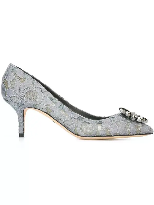 Dolce & Gabbana Taormina Lace Crystal-embellished Pumps - Grey