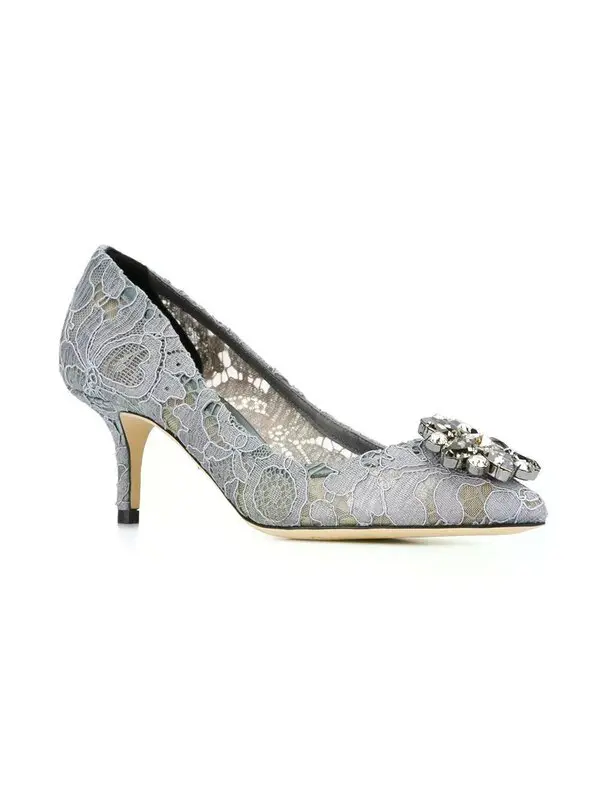 Dolce & Gabbana Taormina Lace Crystal-embellished Pumps - Grey