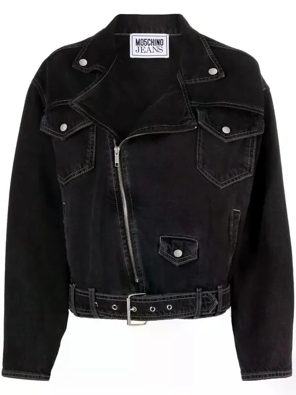 Moschino Belted Denim Biker Jacket - Black