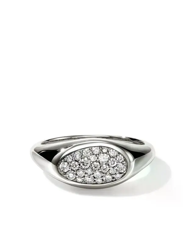 John Hardy Sterling Pebble Diamond Signet Ring - Silver