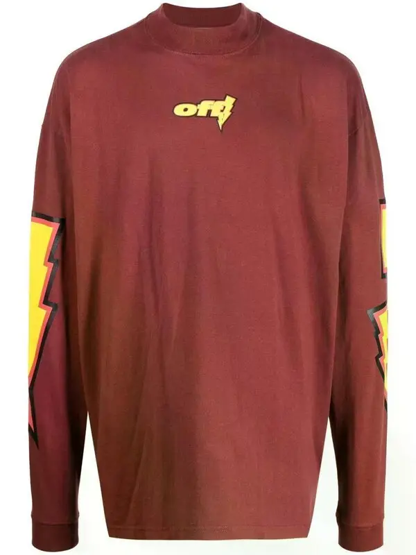 Off-White Long Sleeve Mock Neck Cotton T-shirt With Graphic Print