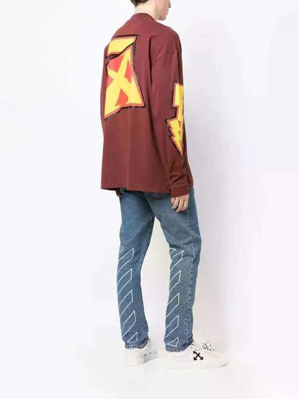 Off-White Long Sleeve Mock Neck Cotton T-shirt With Graphic Print