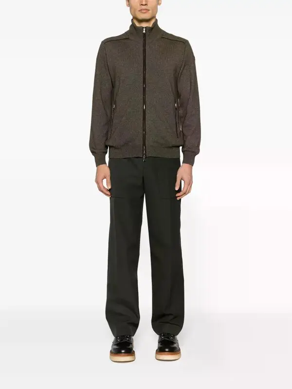 Paul & Shark Suede-trim Ribbed-knit Cardigan